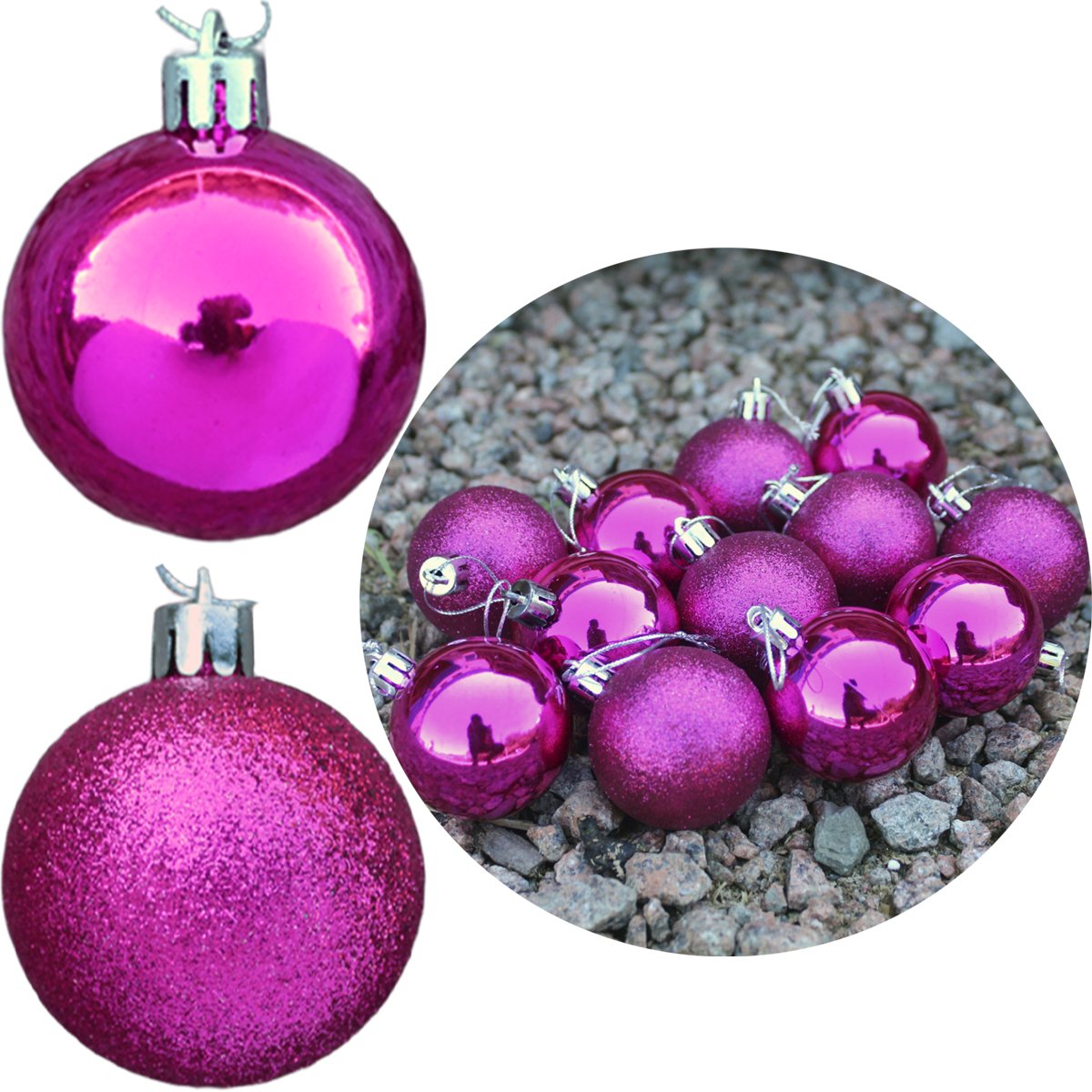 Kit 12 Bolas De Natal Enfeite Para Árvore Natal Rosa De 50mm